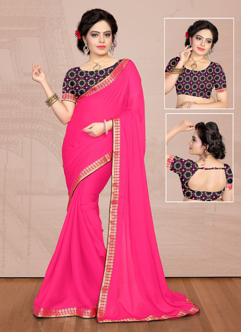 Shop Now Daily Wear Moss Chiffon Lace Border Work Sarees Collection Catalog
